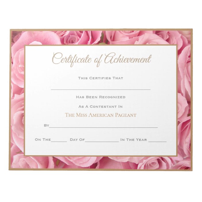 Miss America style Pageant Certificates-Achievmnt Notepad | Zazzle.com