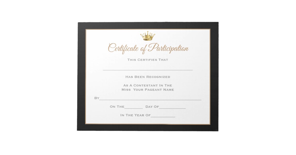 Miss America style Pageant Certificates-Particptn Notepad | Zazzle