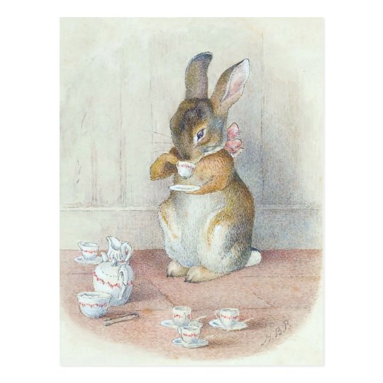 Miss Bunny Drinking Tea Postcard | Zazzle.com