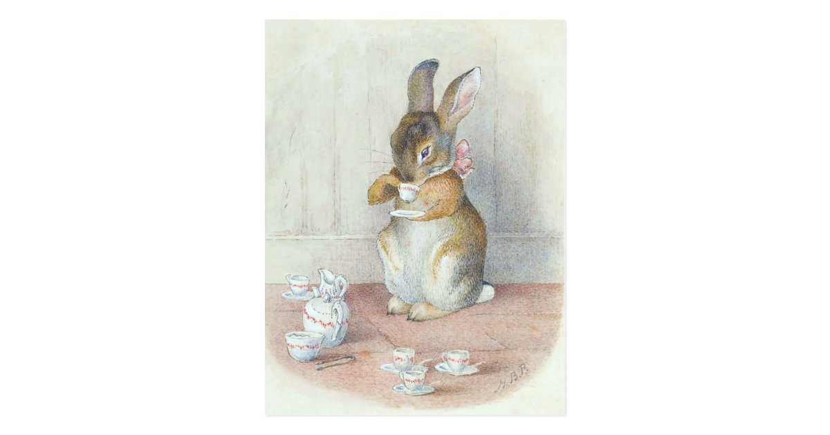 Miss Bunny Drinking Tea Postcard | Zazzle.com