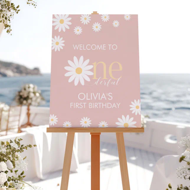 Miss Onederful 1st Birthday Daisy Welcome Sign | Zazzle