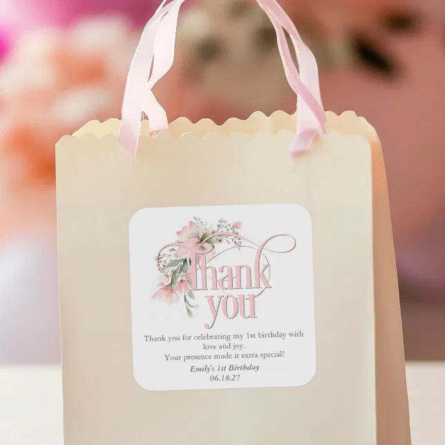 Miss Onederful 1st Birthday goodie bag thank you Square Sticker | Zazzle