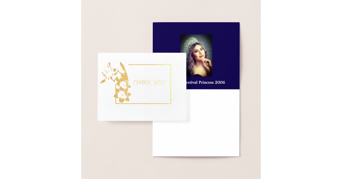 Miss Pageant Photo Daffodil Thank You Foil Card | Zazzle