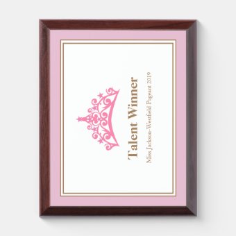 Miss Pageant Pink Tiara Crown Wood Awards Plaque | Zazzle
