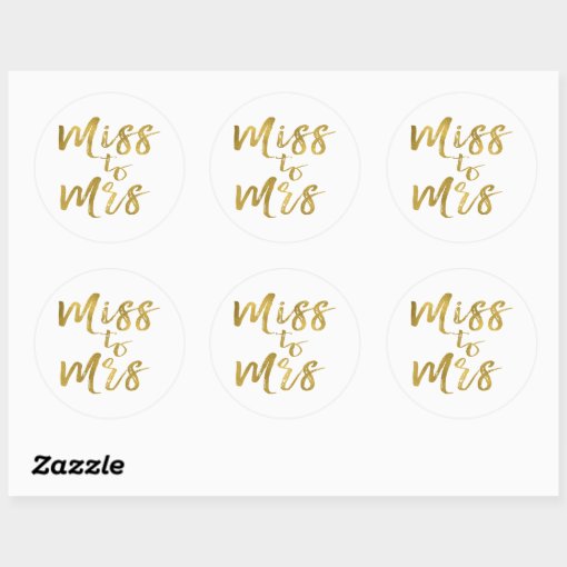 Miss to Mrs Bridal Shower Party Gold Foil Classic Round Sticker | Zazzle