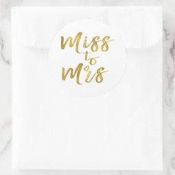 Miss to Mrs Bridal Shower Party Gold Foil Classic Round Sticker | Zazzle
