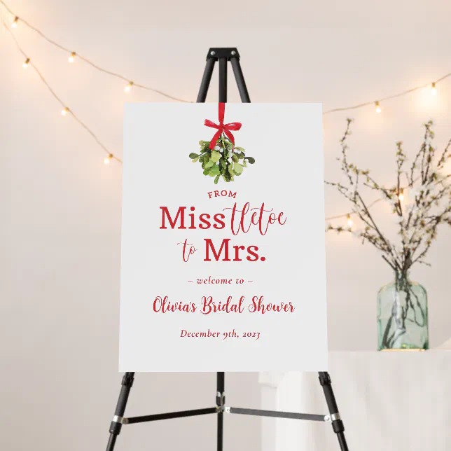 Miss to Mrs. Christmas Bridal Shower Welcome Sign | Zazzle
