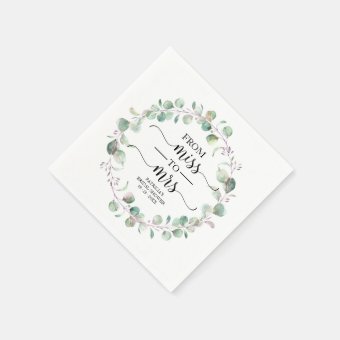 Miss to Mrs Greenery Eucalyptus Bridal Shower Napkins | Zazzle
