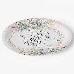 Miss to Mrs Greenery Geometric Bridal Shower Paper Plates | Zazzle