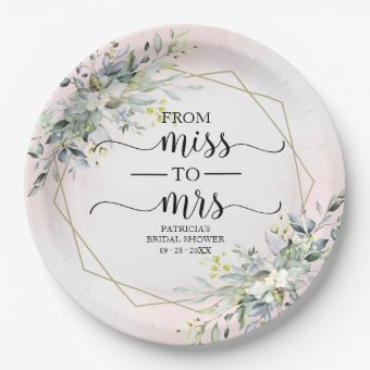 Miss to Mrs Greenery Geometric Bridal Shower Paper Plates | Zazzle