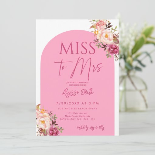 Miss to Mrs Hot Pink Floral Bridal Shower Invitation | Zazzle