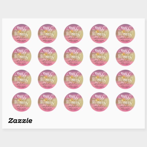 Miss To Mrs Pink And Gold Bridal Shower Classic Round Sticker | Zazzle