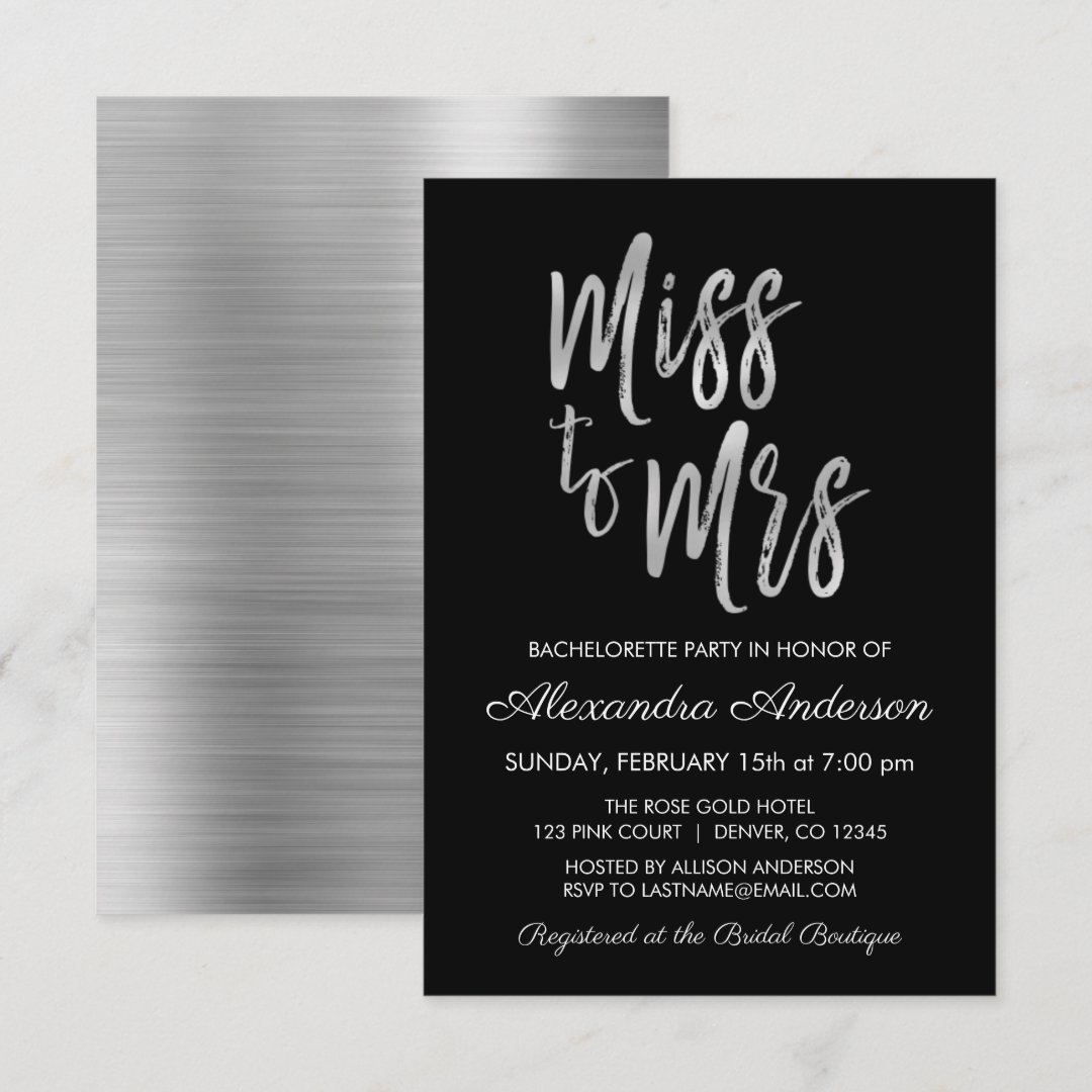 Miss to Mrs Silver Bachelorette Party Invitation | Zazzle