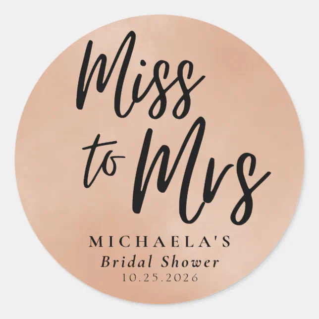 Miss to Mrs Terracotta Calligraphy Bridal Shower Classic Round Sticker ...