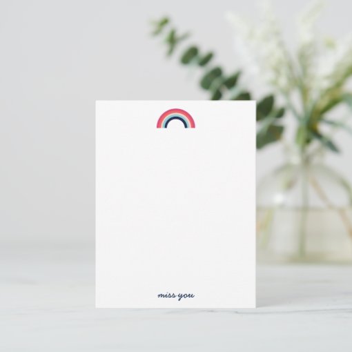 Miss You Modern Rainbow in Blue Note Card | Zazzle
