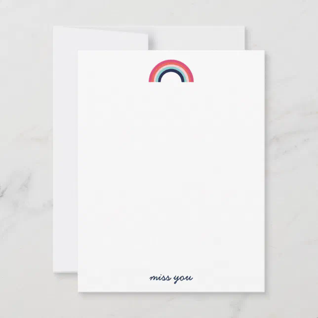 Miss You Modern Rainbow in Blue Note Card | Zazzle