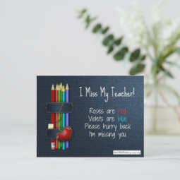 Miss You Poem for Teacher from Student Postcard | Zazzle