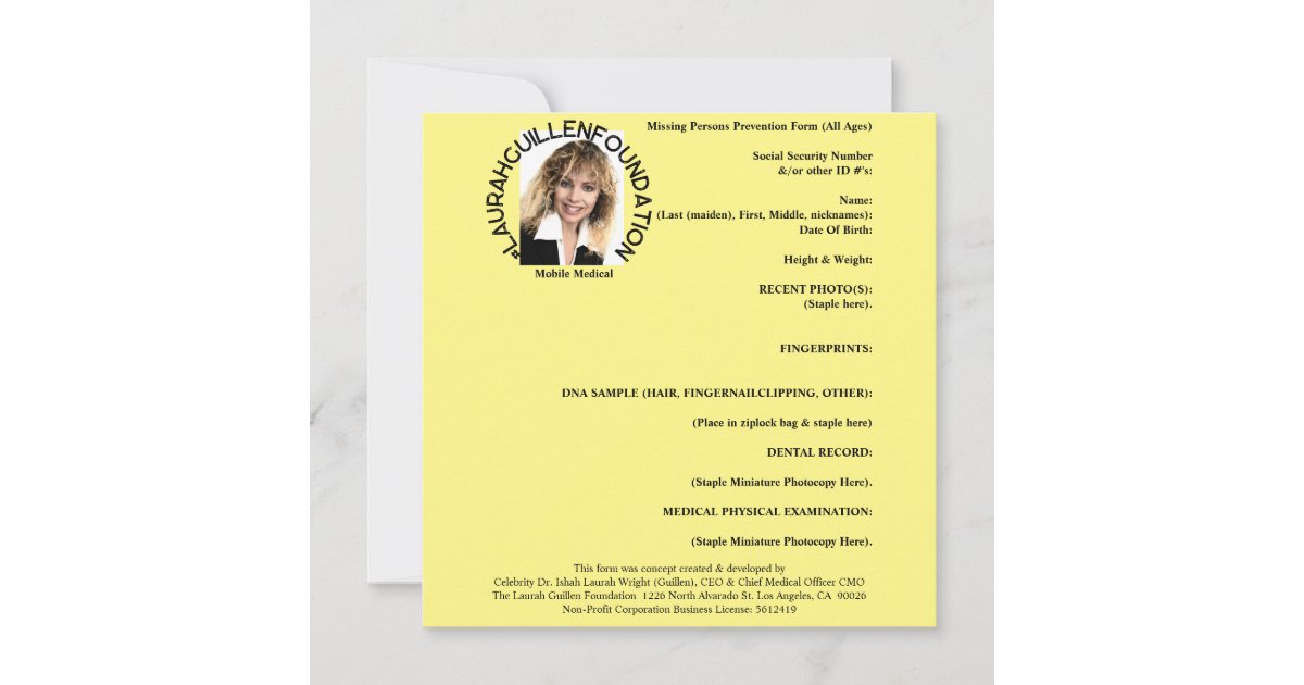 Missing Persons Prevention Form (all ages) Invitation | Zazzle