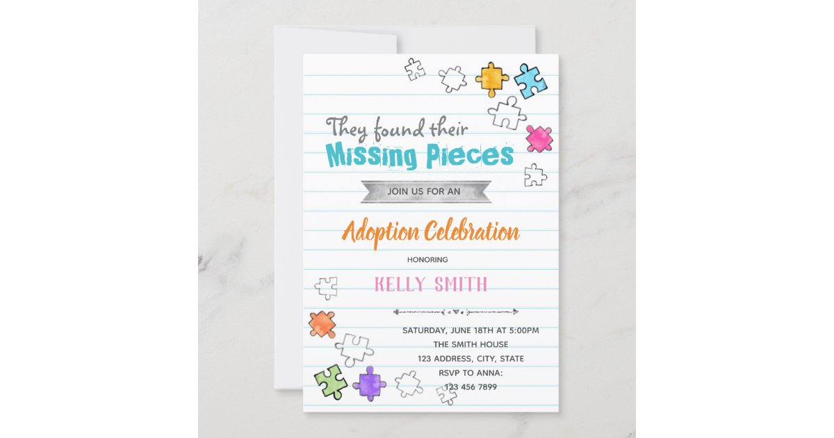 Missing Pieces adoption party invitation | Zazzle