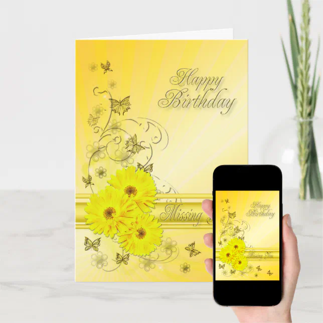 Missing you, birthday card with yellow flowers | Zazzle