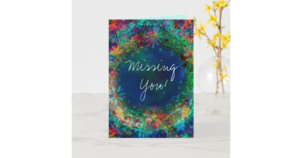 Missing You blue floral “Inspirivity” Card | Zazzle