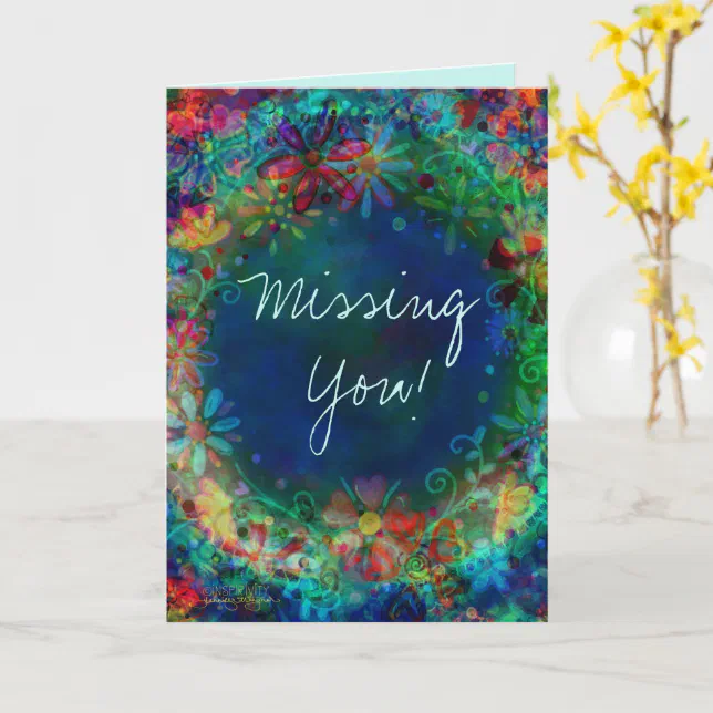Missing You blue floral “Inspirivity” Card | Zazzle