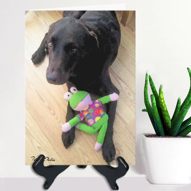 Missing You Cute Chocolate Lab With Toy Photo Card | Zazzle