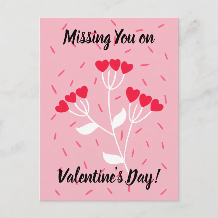 Missing You on Valentine's Day Heart Bouquet Holiday Postcard | Zazzle