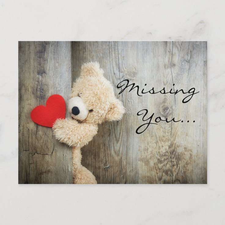 Missing you teddy bear postcard | Zazzle