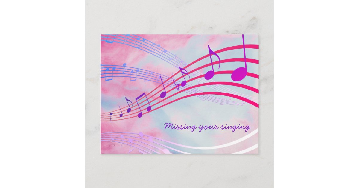 MISSING YOUR SINGING Pretty Pink Musical Staves Postcard | Zazzle