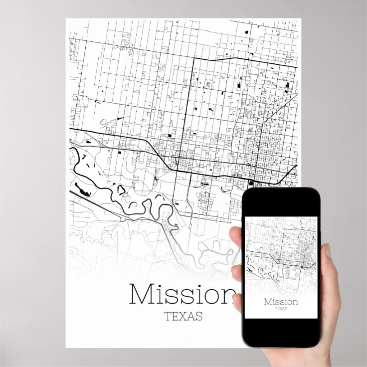 Mission Map - Texas - City Map Poster | Zazzle