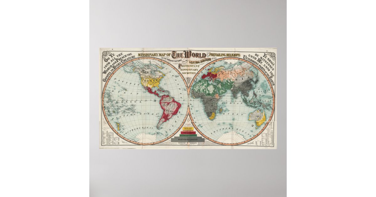 Missionary Map of the World 1902 Poster | Zazzle