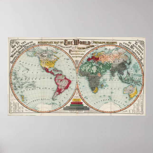 Missionary Map of the World 1902 Poster | Zazzle
