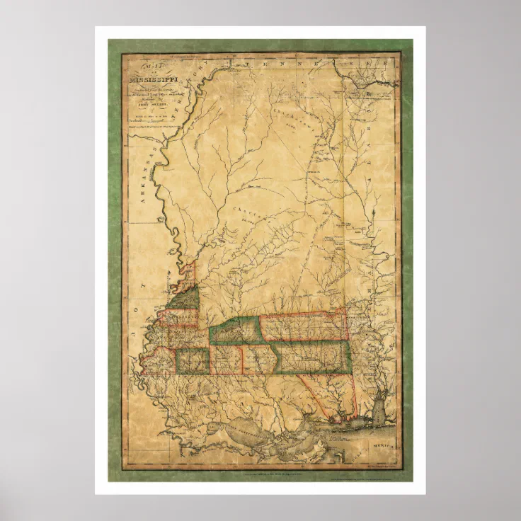 Mississippi Early Map by Melish 1820 Poster | Zazzle