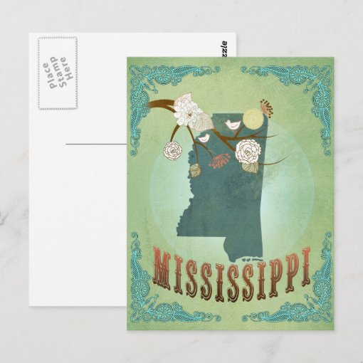 Mississippi Modern Vintage State Map – Green Postcard | Zazzle