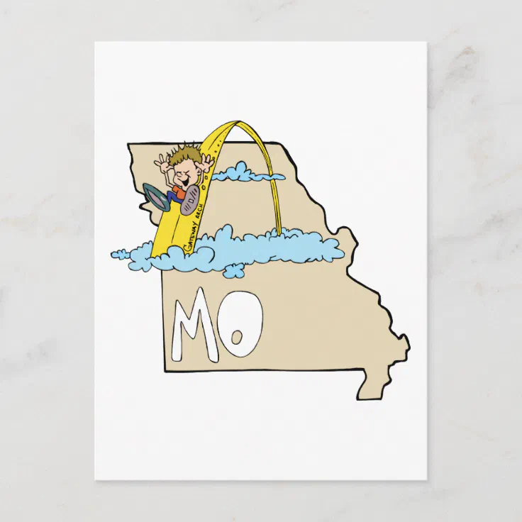 Missouri MO Map with Saint Louis Arch Cartoon Postcard | Zazzle