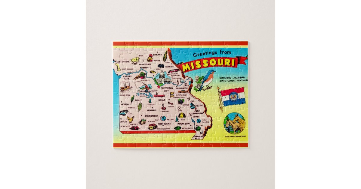 Missouri Postcard Map Jigsaw Puzzle | Zazzle
