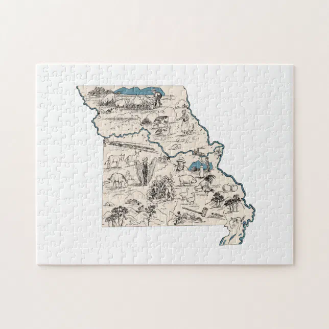 Missouri Shaped Vintage Missourian Picture Map Jigsaw Puzzle | Zazzle
