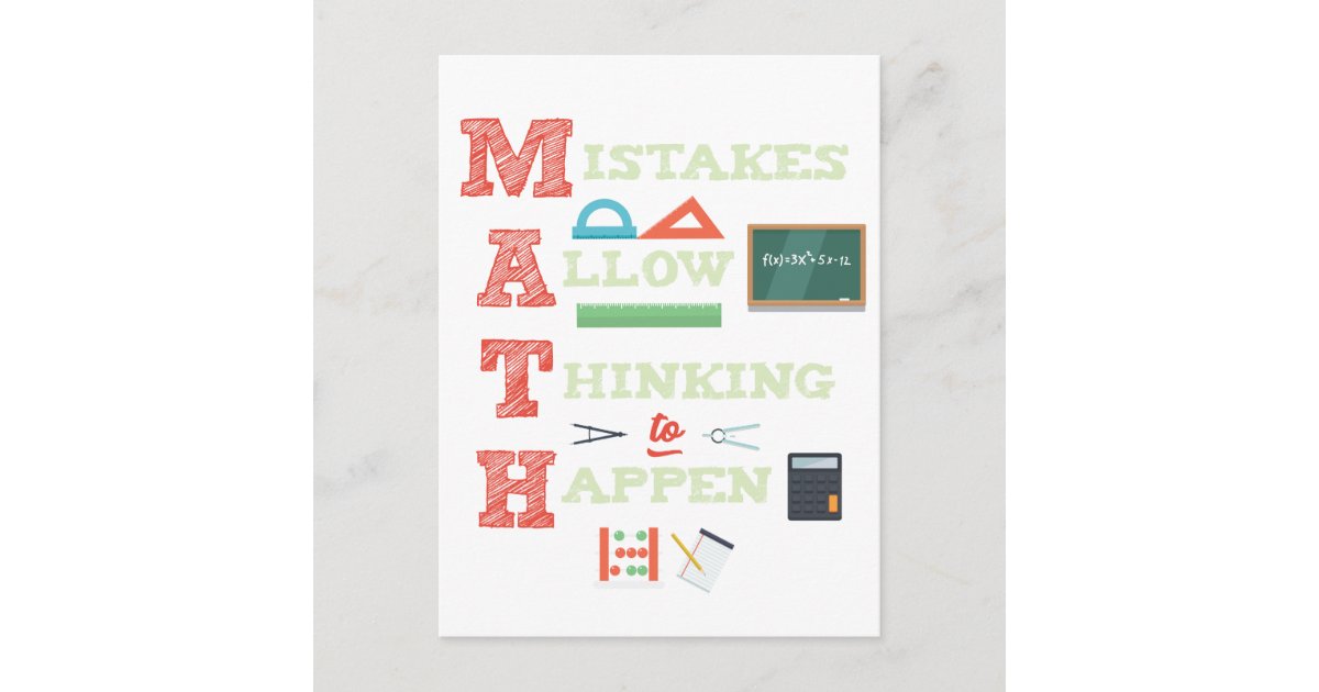 Mistakes Allow Thinking To Happen Math Teacher Postcard | Zazzle