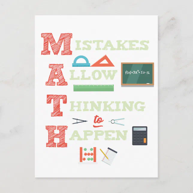 Mistakes Allow Thinking To Happen Math Teacher Postcard | Zazzle