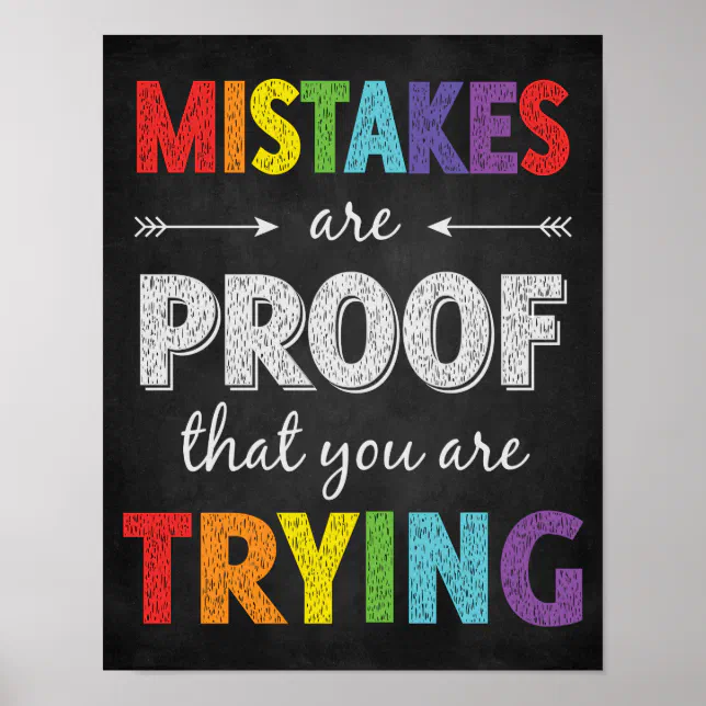 Mistakes Are Proof You Are Trying Growth Mindset Poster | Zazzle
