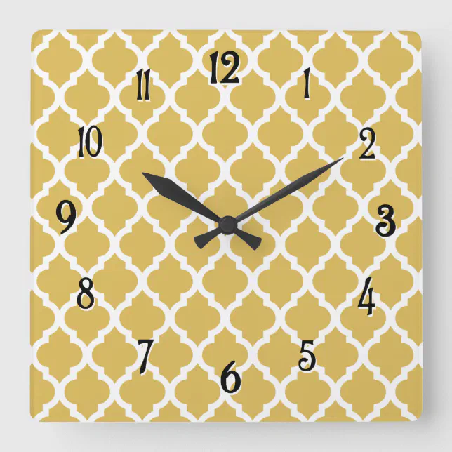Misted Yellow Moroccan Tile Trellis Square Wall Clock | Zazzle