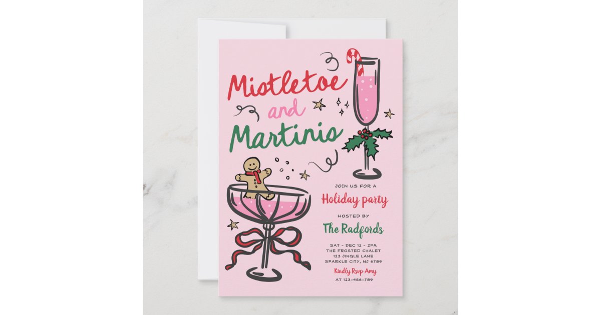 Mistletoe And Martinis Christmas Holiday Party Invitation | Zazzle