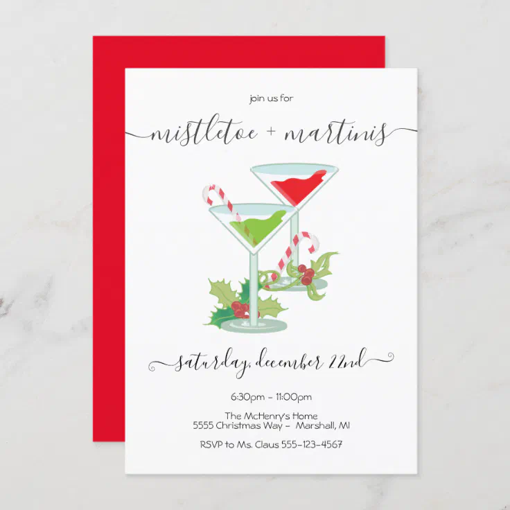 Mistletoe and Martinis Holiday cocktail Party Invitation | Zazzle