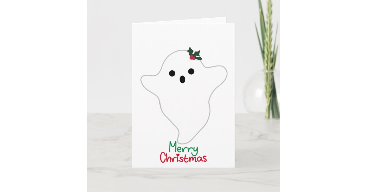 Mistletoe Ghost Merry Christmas Card | Zazzle