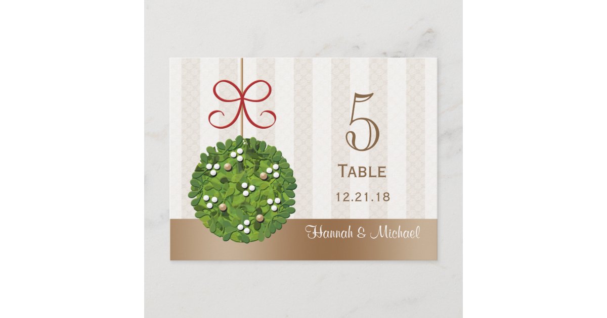 MISTLETOE KISSING BALL WEDDING TABLE NUMBER CARD | Zazzle
