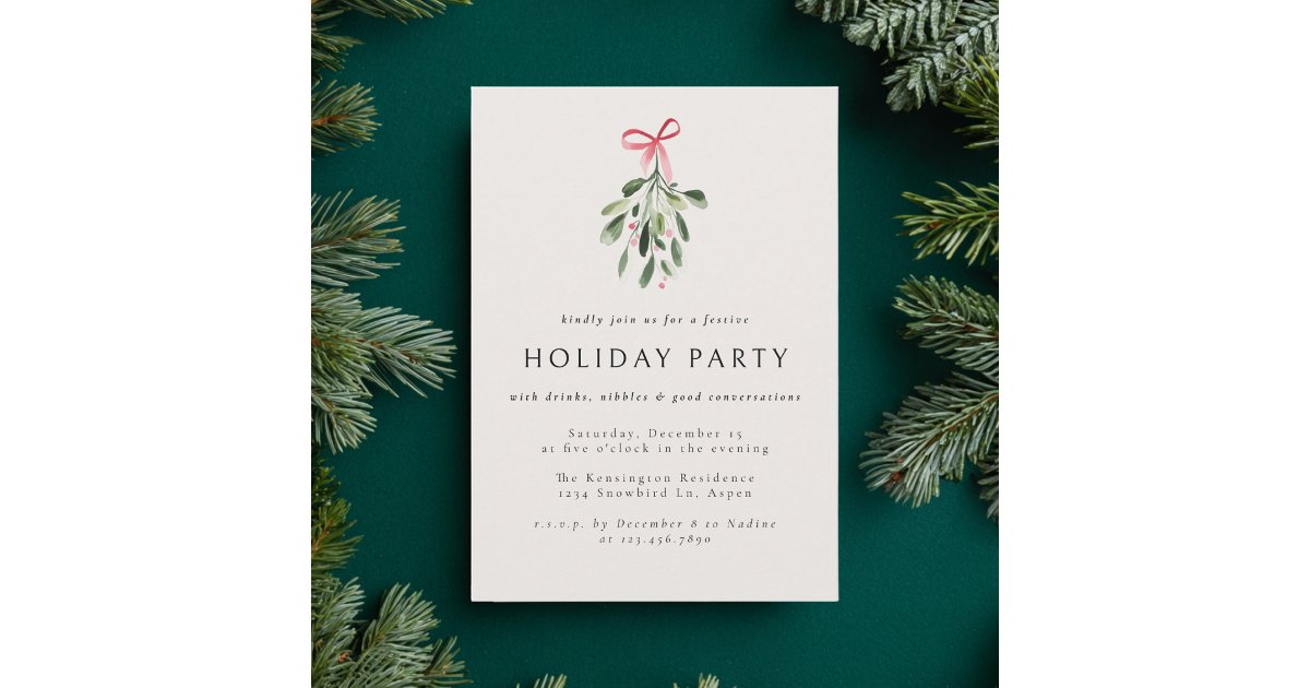 Mistletoe Modern Elegant Christmas Party Holiday Invitation | Zazzle