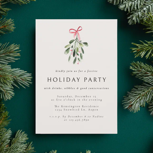 Mistletoe Modern Elegant Christmas Party Holiday Invitation | Zazzle