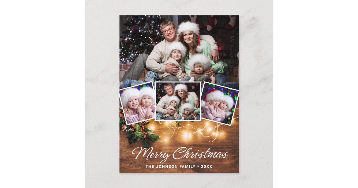 Mistletoe Rustic Christmas 4 Photo Greetings Postcard | Zazzle