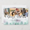 Misty Forest 3 Photo Hand Lettered Merry Christmas Holiday Card | Zazzle